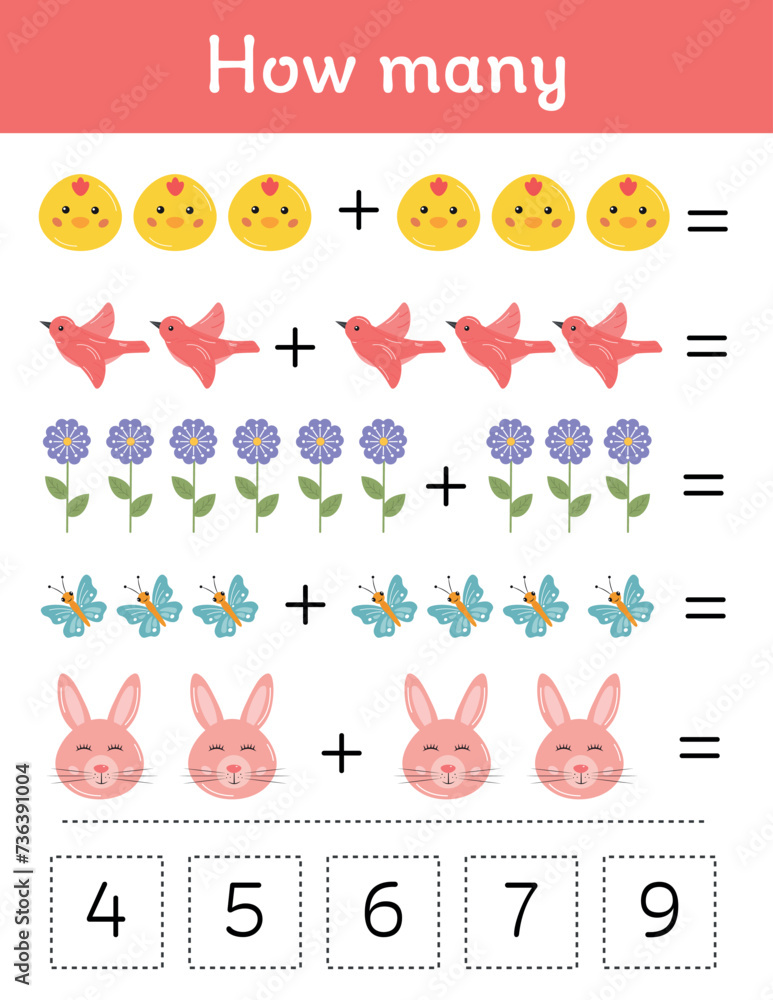 Worksheet for school kids. Math game with Easter elements for children ...