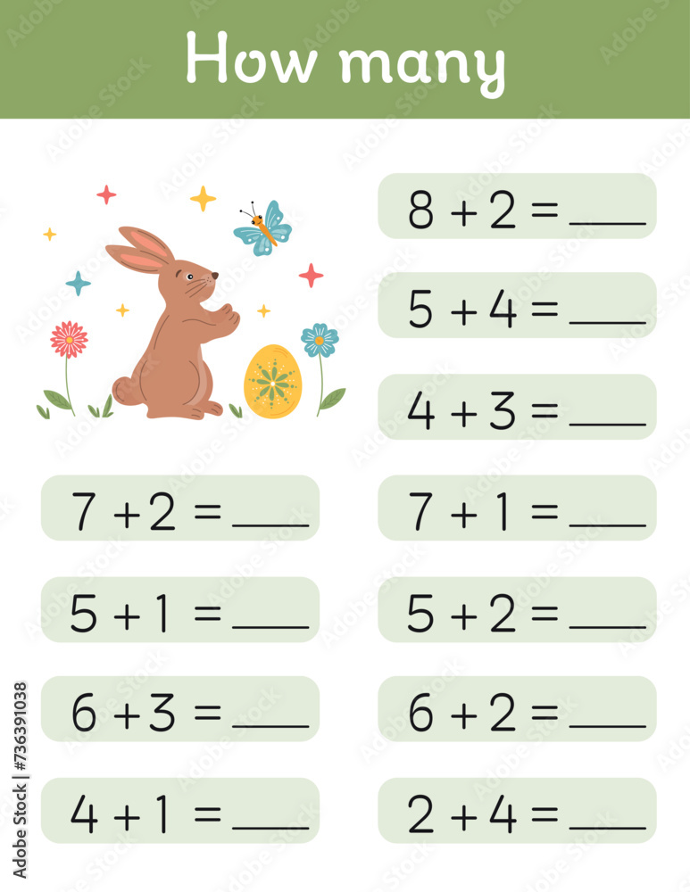 Math Easter worksheet printable for school children, first grade ...