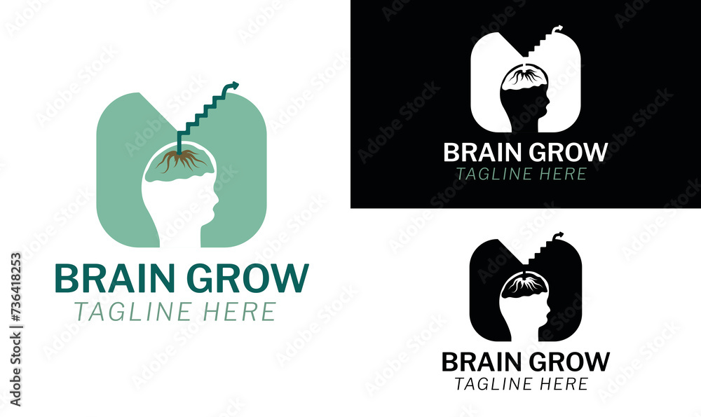 Creative Brain Grow Logo. Brain Statistics Chart Bar With Modern Linear ...