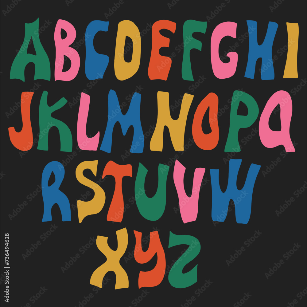 Стоковое векторное изображение «Hippie bohemian funky groovy font from ...