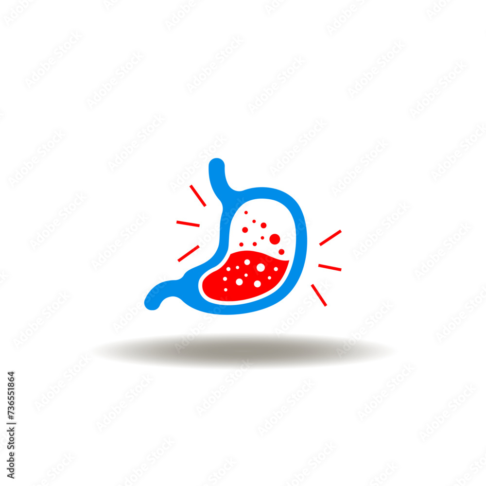 Vector illustration of stomach attention inflammation. Icon of stomach ...