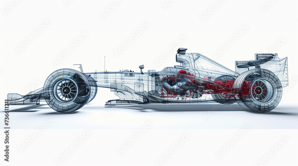 A detailed scan of a Formula 1 car reveals the intricate structure and ...