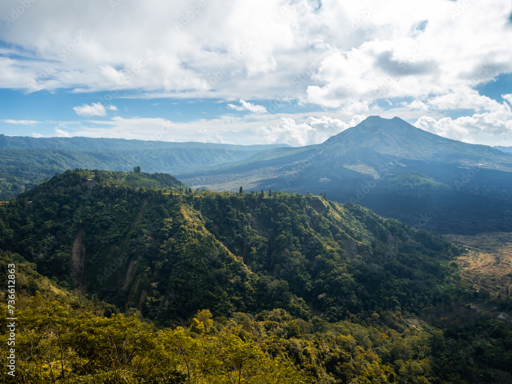 The view of volcanic terrain after eruption of Batur Mountain in Bali ...