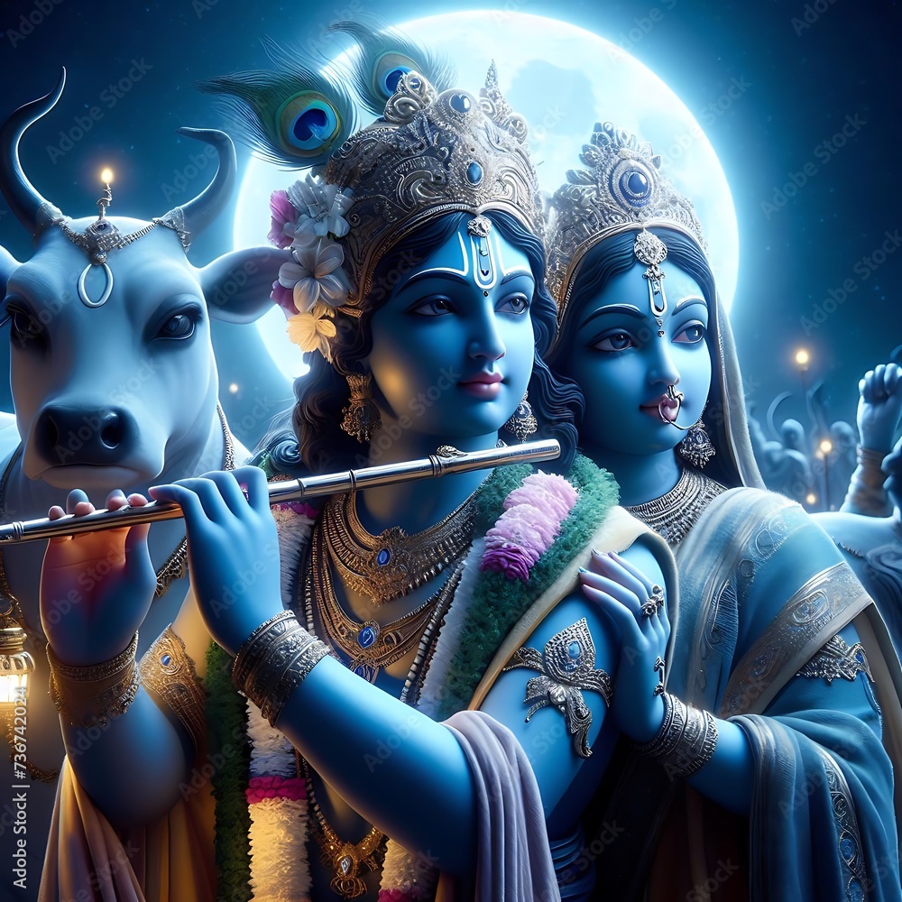 portrait of Lord Krishna with Radha Stock Photo | Adobe Stock