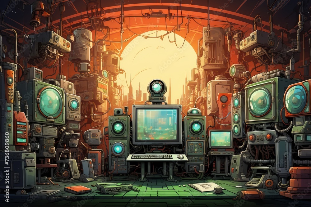 Step into a bygone era of technology with an old tech cartoon ...