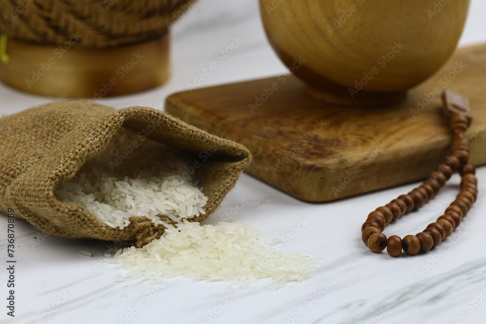 Beras or white rice, Indonesian main food made from Oryza sativa grain ...