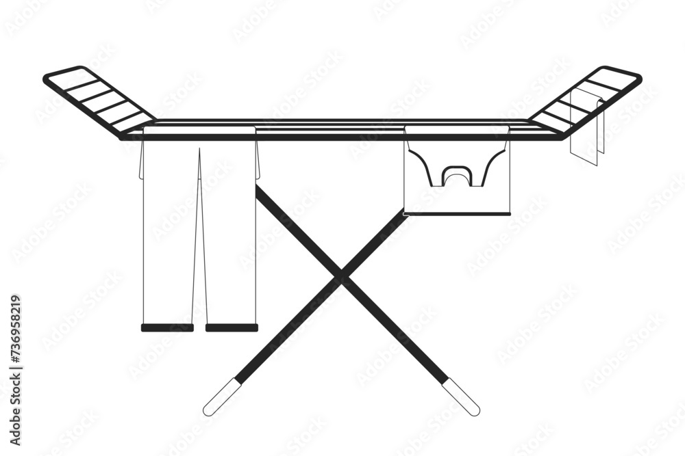 Air dry clothes rack black and white 2D line cartoon object. Laundry ...