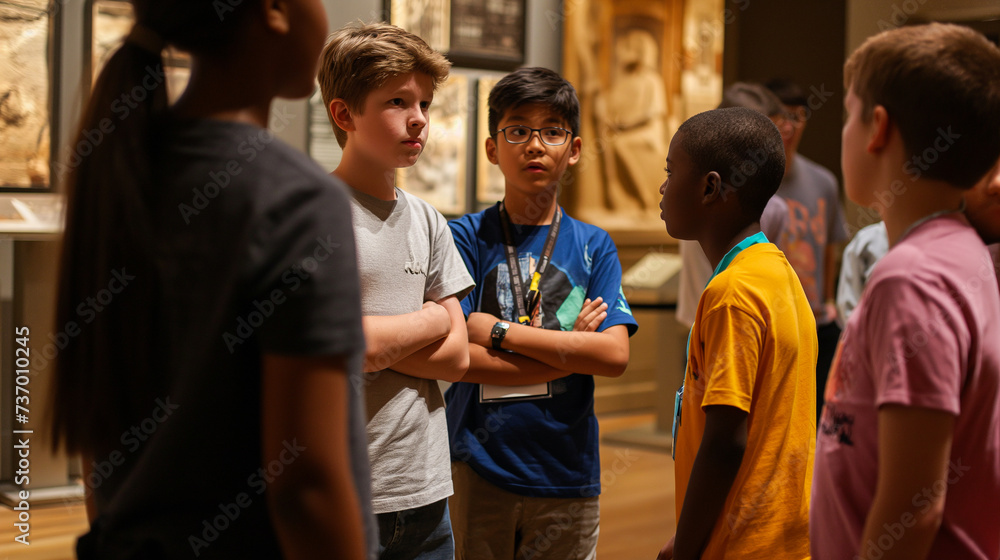 Students on a museum scavenger hunt, collaboratively solving riddles ...