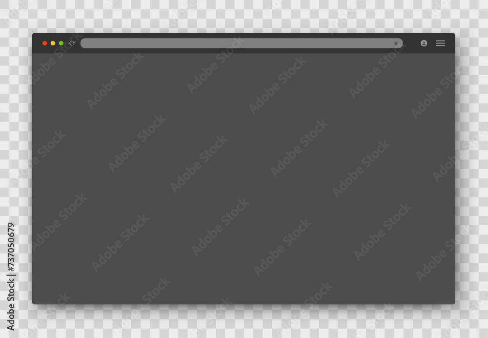The design of the web browser window in gray on a transparent background. Vector frame of a ...