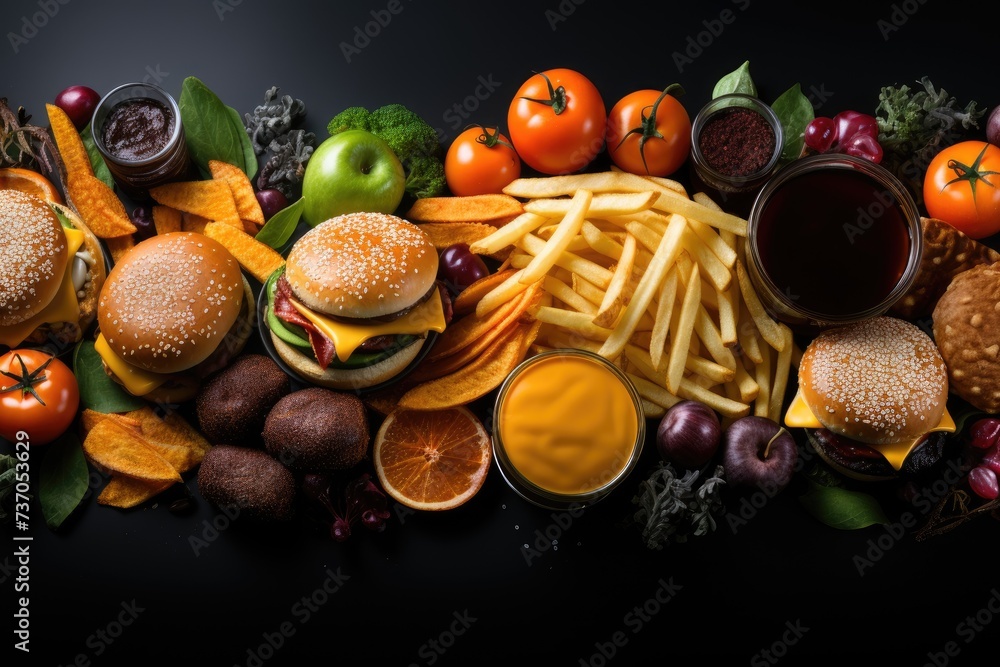 fast food or junk food on the kitchen table to post on social media ...