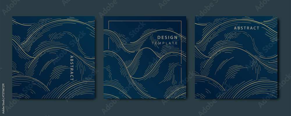 Vector set of gold wave patterns, abstract line design. Modern curve ...