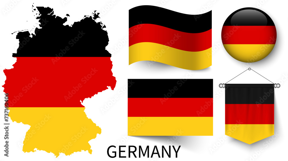 The various patterns of the Germany national flags and the map of ...