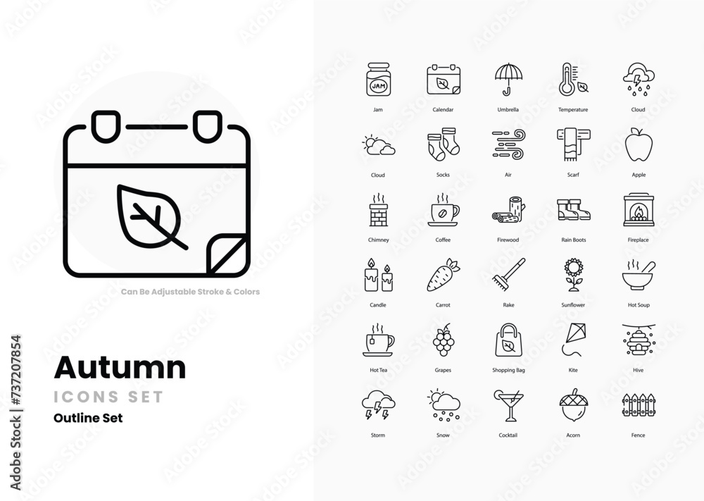 autumn icons set vector, website, booking sites and mobile apps ...