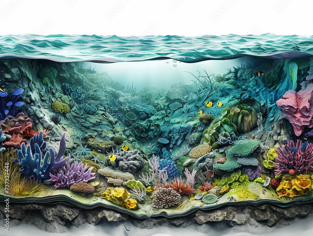 Cross section view of an alien ocean and its underwater ecosystem Stock ...