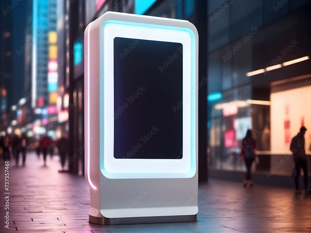 The futuristic modern design of public area information signboard neon ...