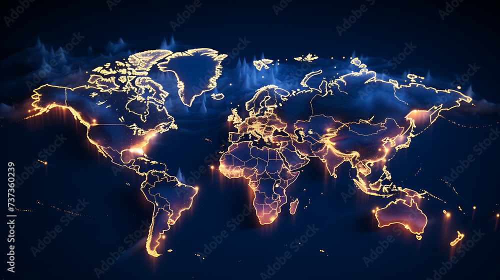 Neon world map background Stock Illustration | Adobe Stock