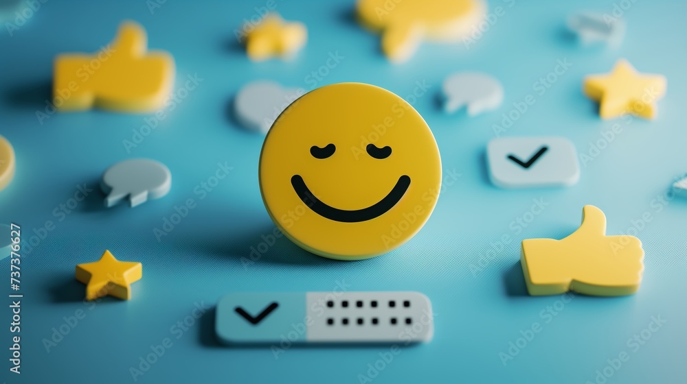 Ilustración de Stock Smiley face surrounded by positive symbols, thumbs ...