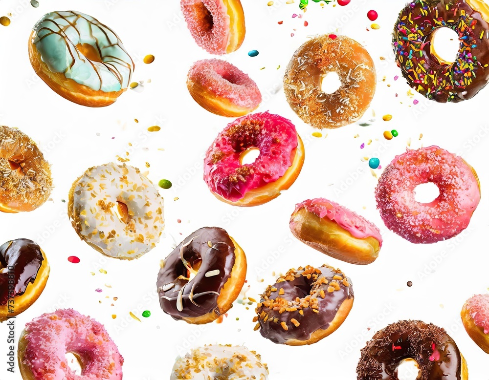 Donuts falling advertising shooting; a series of photos from above in ...