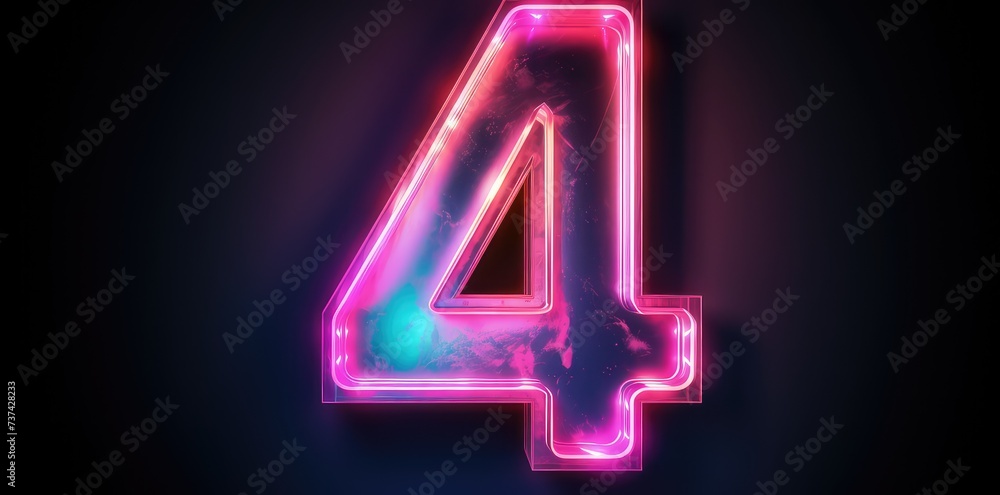 Vibrant Neon Illumination of the Number Four: A Striking Display of ...