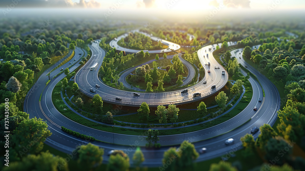 Arial top view of Modern transportation with Expressway, Road and ...