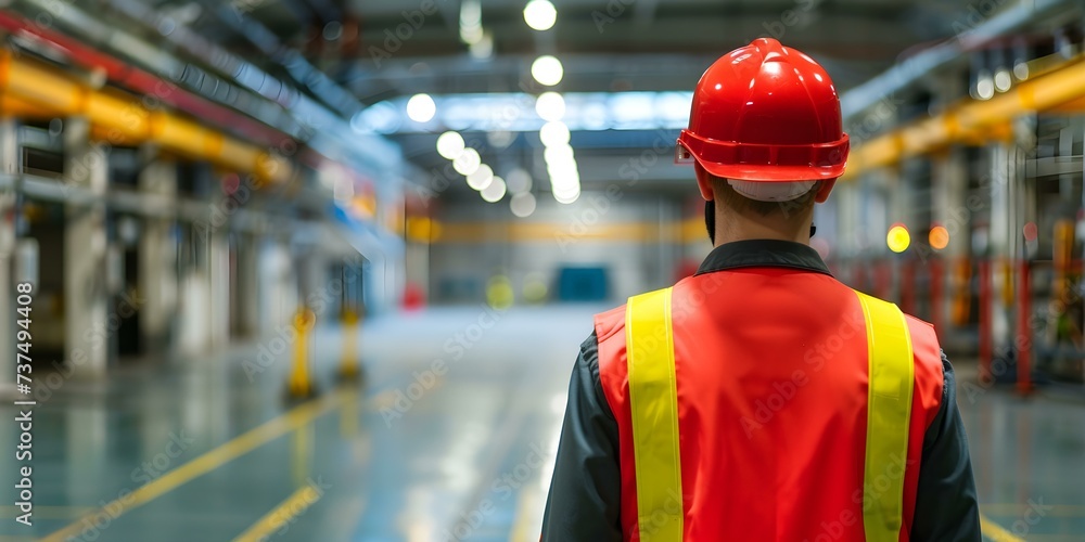 Engineer overseeing fire alarm and ensuring factory security measures ...