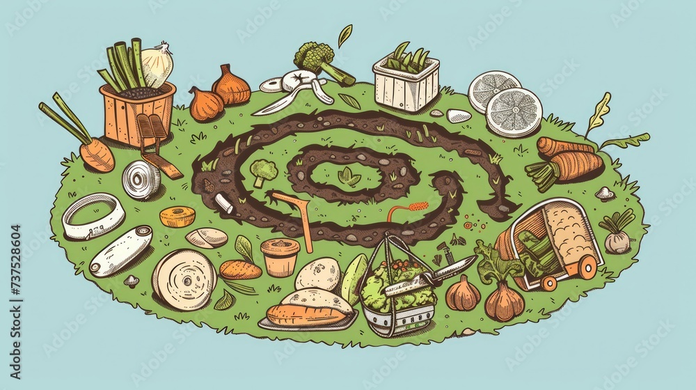 A hand-drawn vector illustration showing the compost life cycle, from ...
