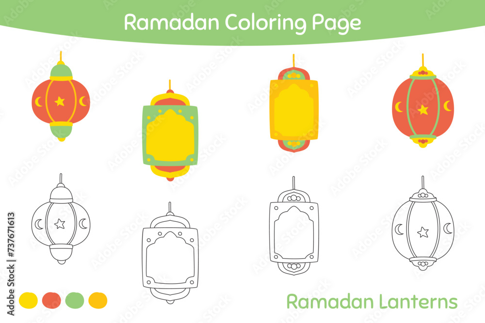 Cute colorful Ramadan lanterns, outline cartoon vector for kids ...