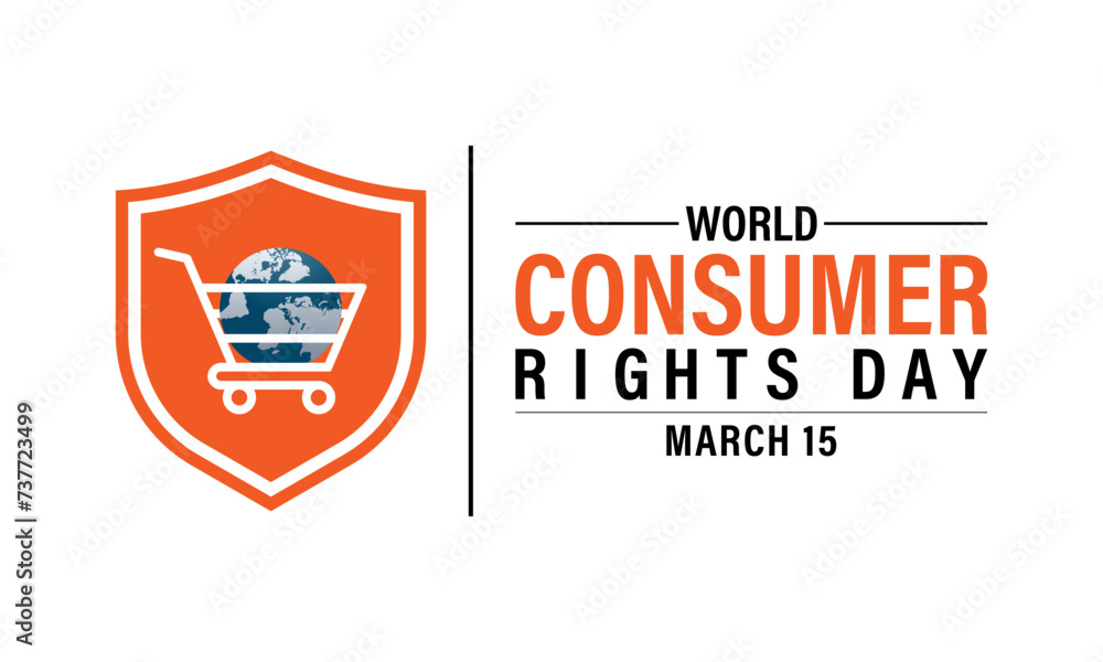 World Consumer Rights Day Poster Design. Shopping bag and Consumer hand ...