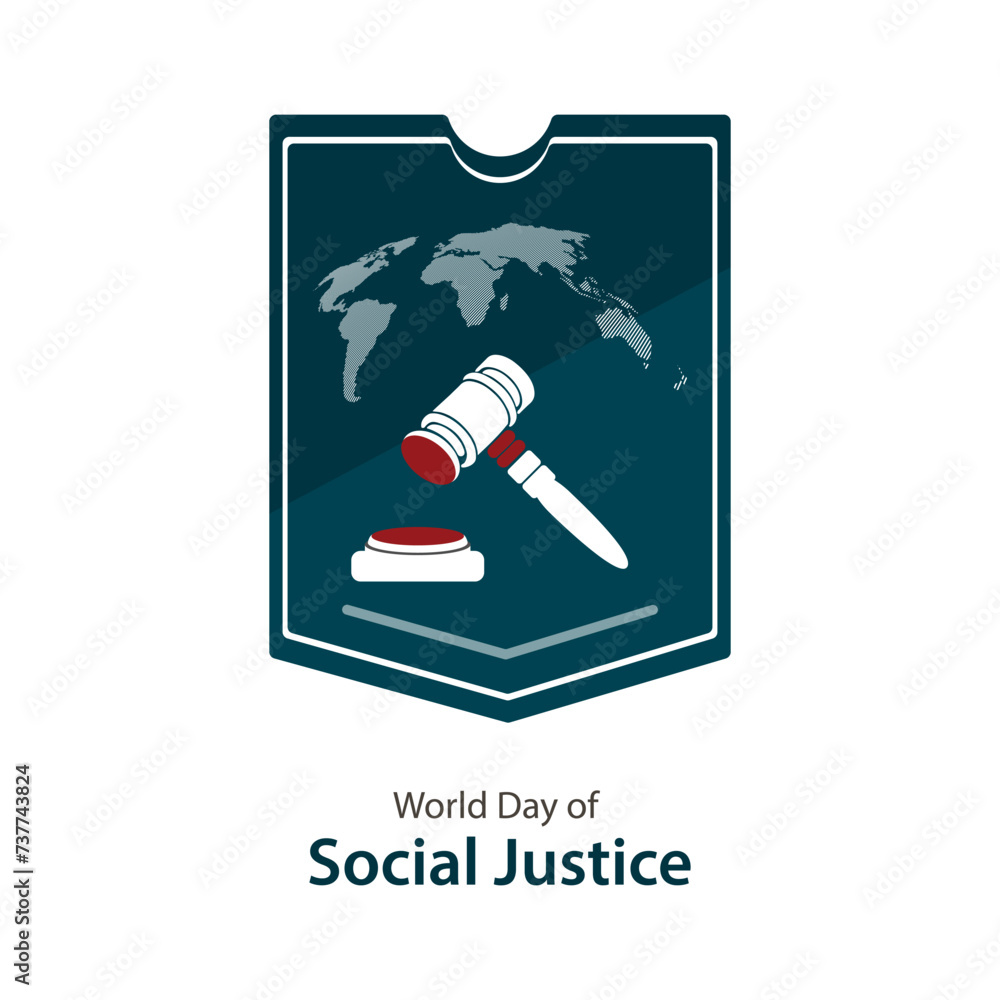 World Day of Social Justice vector, illustration. Shield, world map and ...