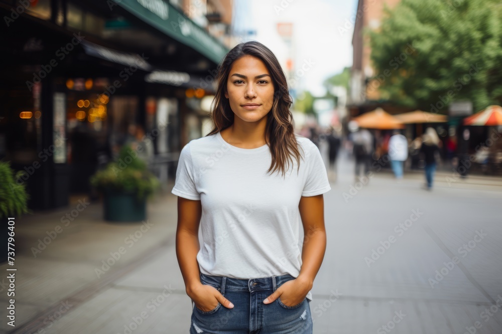 Native American woman in her late 30s, dressed casually in a t-shirt ...