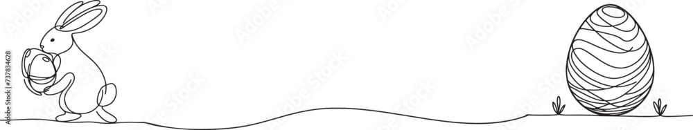 Hand drawn black line art rabbit easter egg doodle coloring linear ...