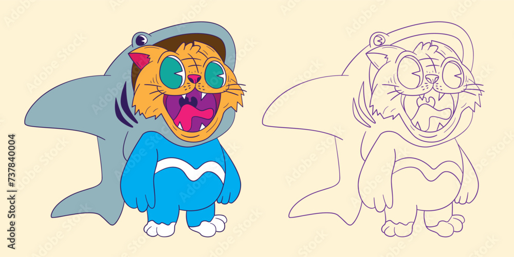 cute animal doodle illustration for coloring page drawing book Stock ...