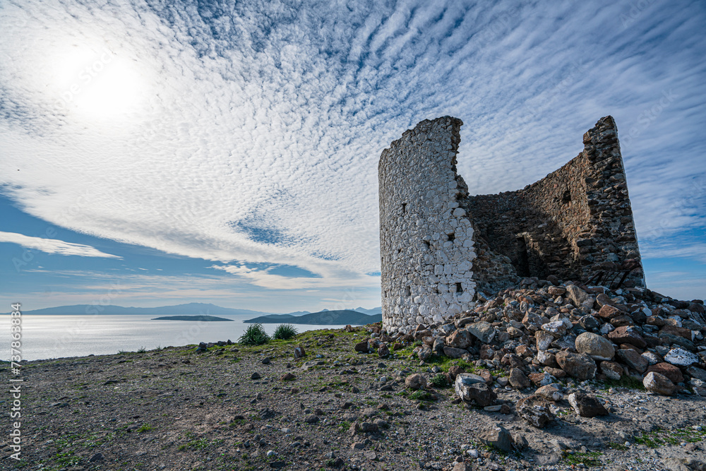 Fotografie The windmills of Bodrum are a collection of stone buildings ...