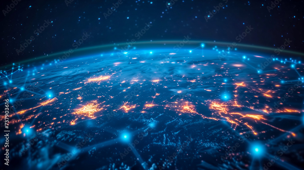 Dramatic illustration of Earth's network connectivity with a futuristic ...