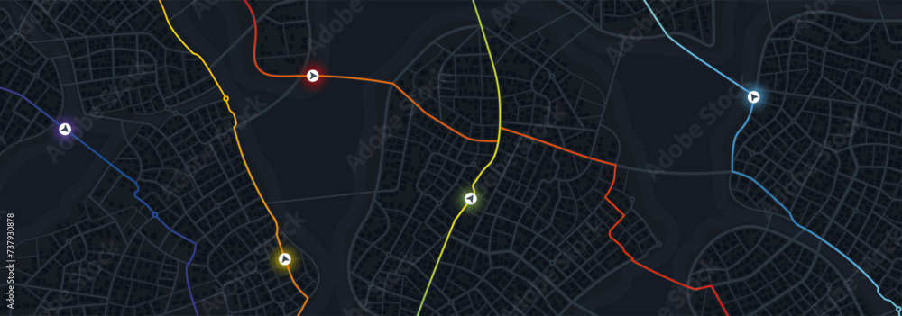 Highlighted routes with multiple alternatives on city map for projects ...
