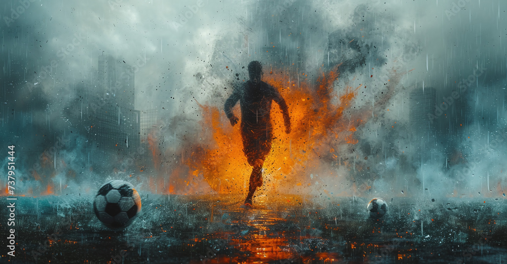 Football game. Soccer players in action, kicking ball for winning goal ...