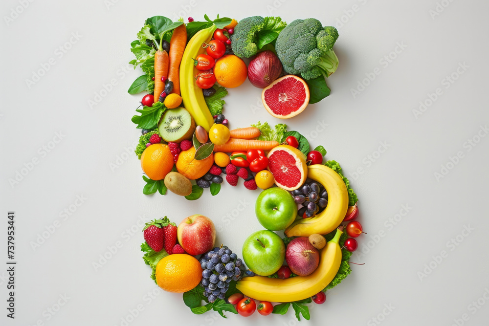 Number five consisting of a vegetarian set of vegetables and fruits ...