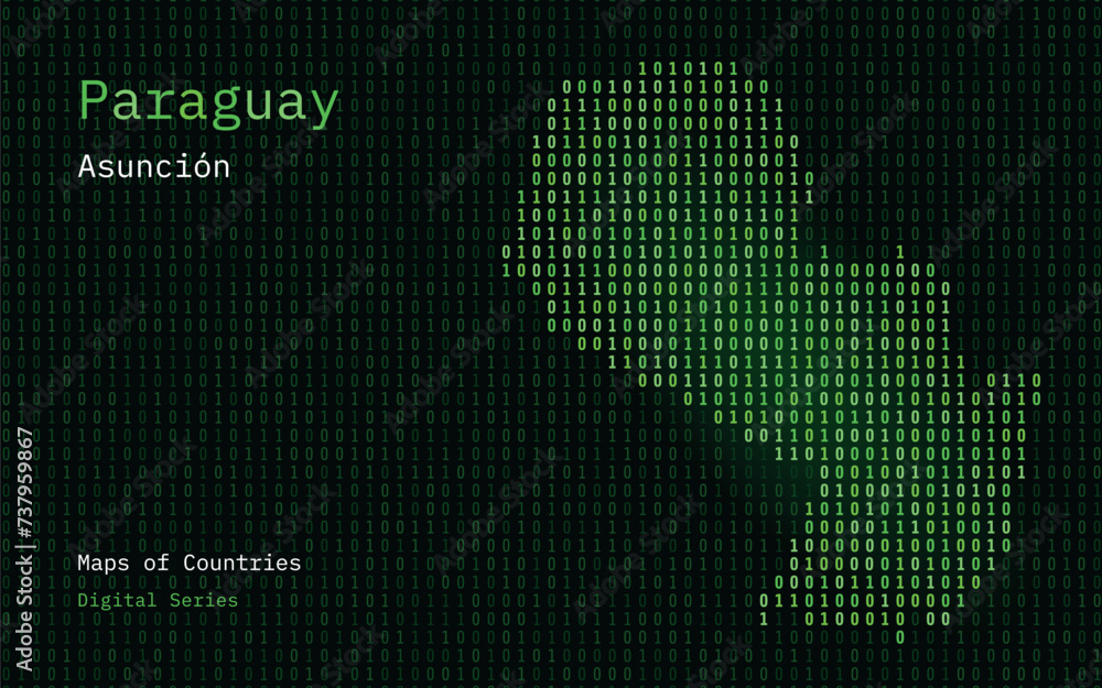 Paraguay Map Shown in Binary Code Pattern. Matrix numbers, zero, one ...