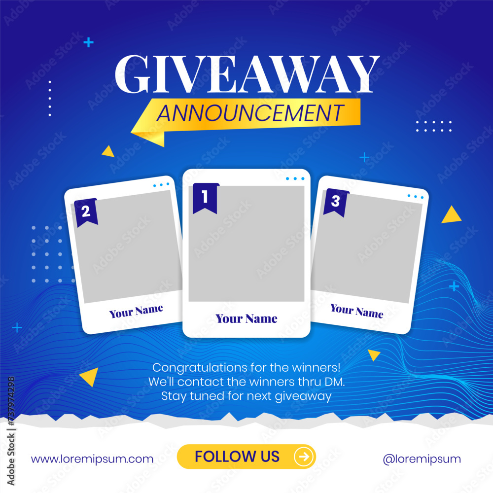 Giveaway winner announcement social media post banner design template Stock Vector | Adobe Stock