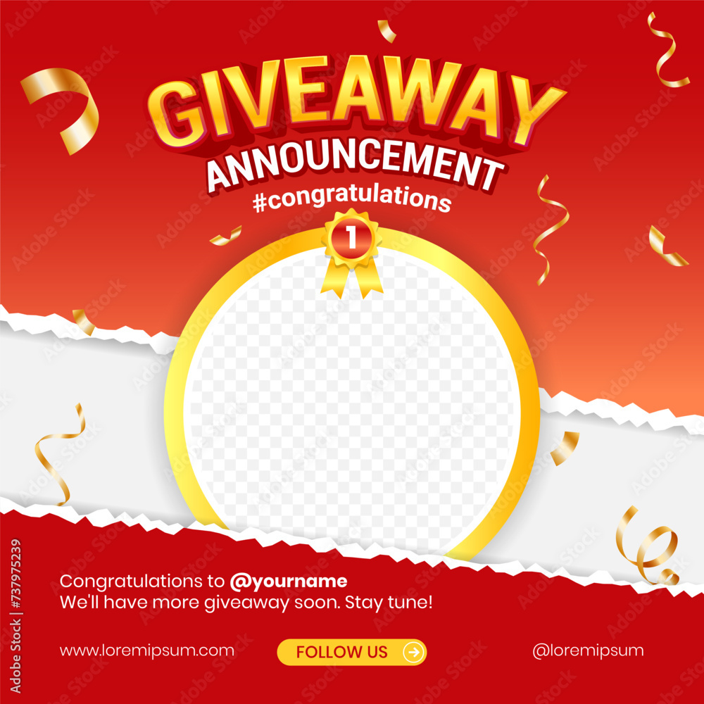 Giveaway winner announcement social media post banner design template ...