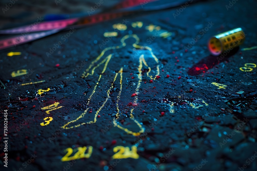 Forensic Investigation: Murder Crime Scene with Chalk Outline and ...