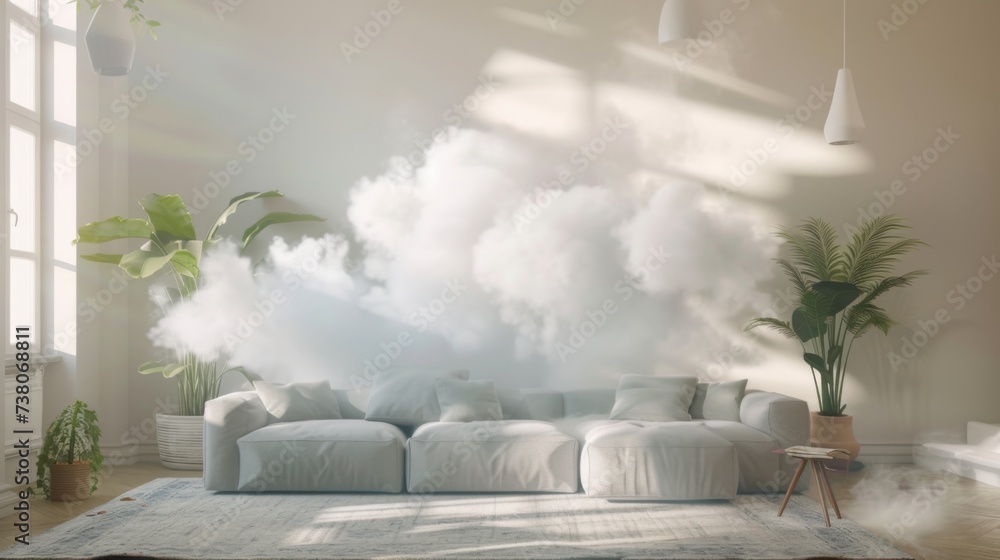 Cloud in the room. The interior is in a modern style with a real fluffy ...
