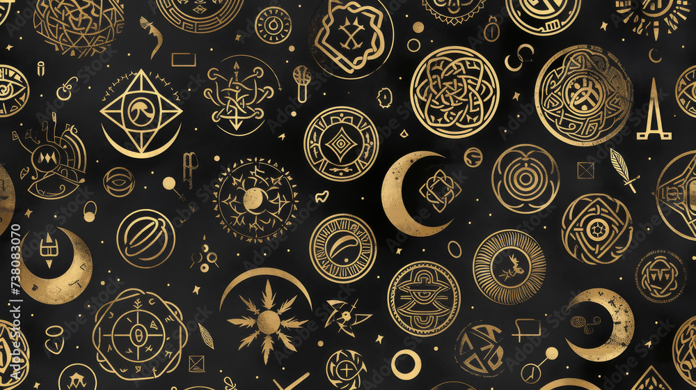 Seamless pattern illustration background featuring mystical runes and ...
