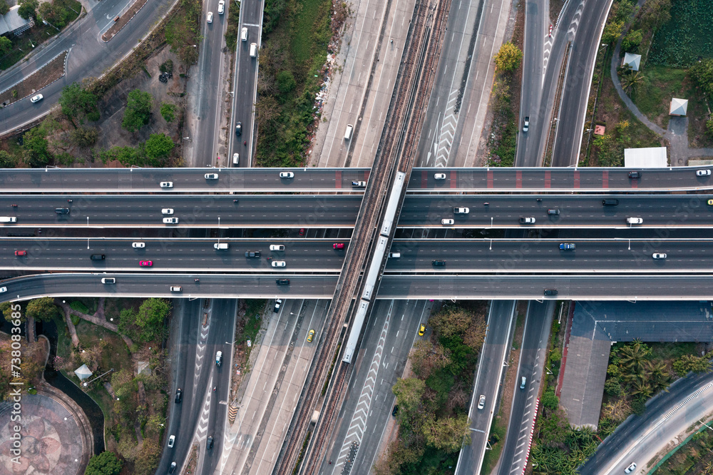 Aerial top view, of expressway road traffic an important infrastructure ...
