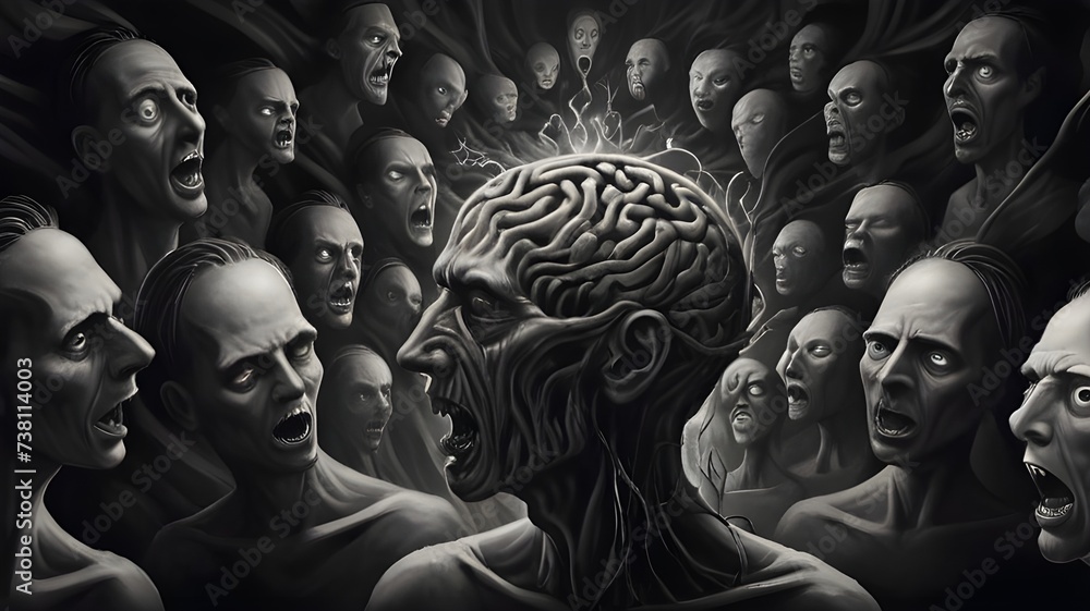 represent people suffering from auditory hallucinations, A human head ...