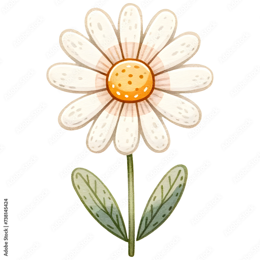 Cute watercolor daisy flower clipart with transparent background Stock ...