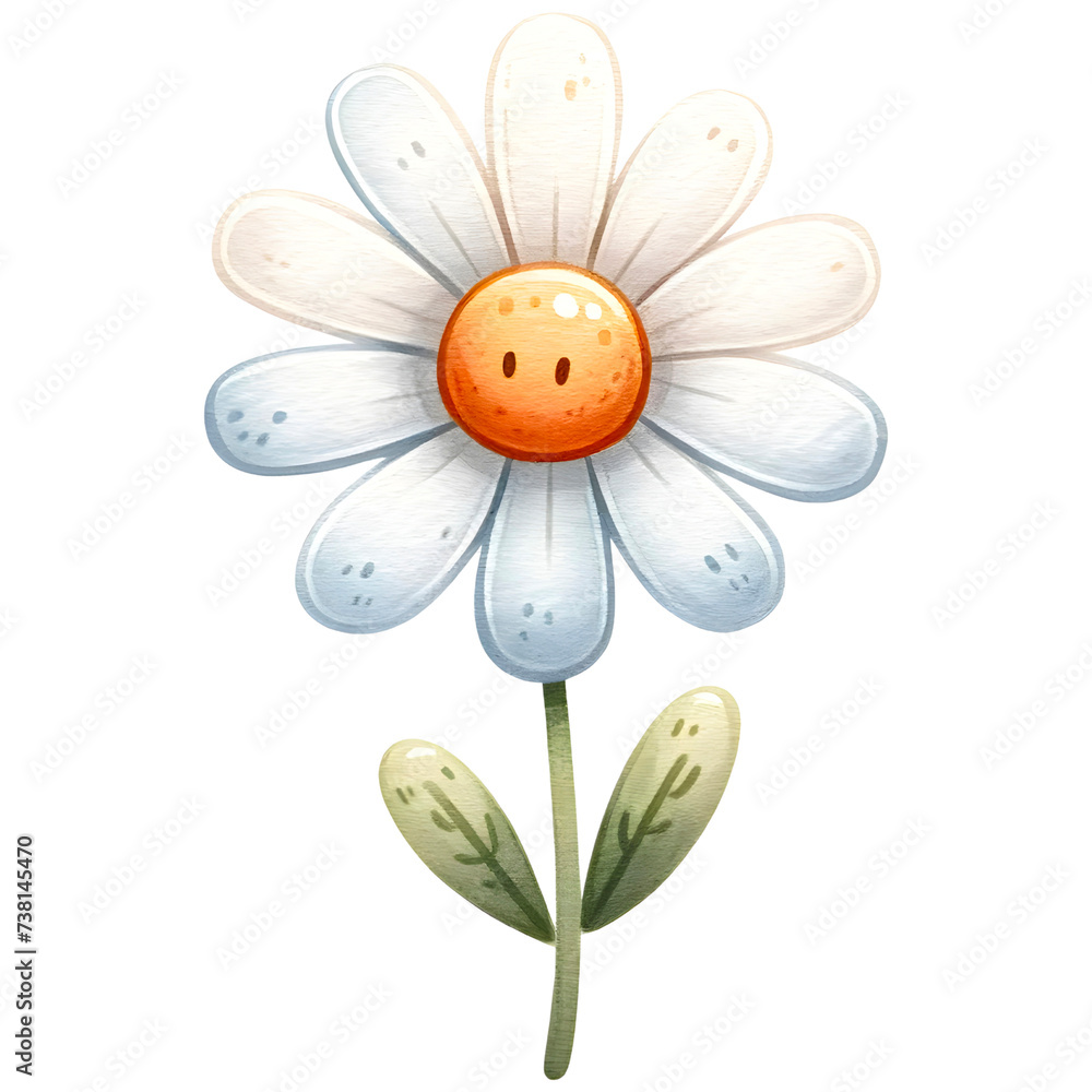 Cute watercolor daisy flower clipart with transparent background Stock ...