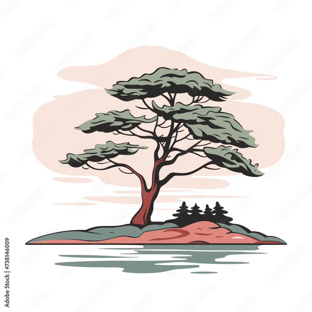 cypress tree island vector illustration isolated transparent background ...