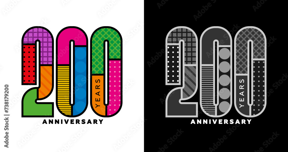 200th anniversary, 200th anniversary logo set, bicentennial, colorful ...