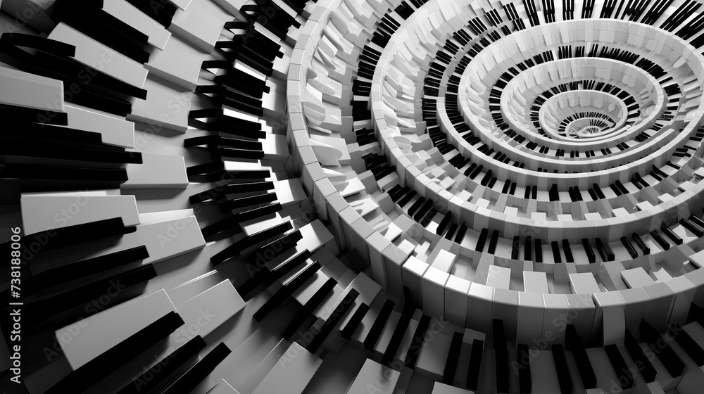 Unusual abstract piano keyboard spiral background fractal like endless ...